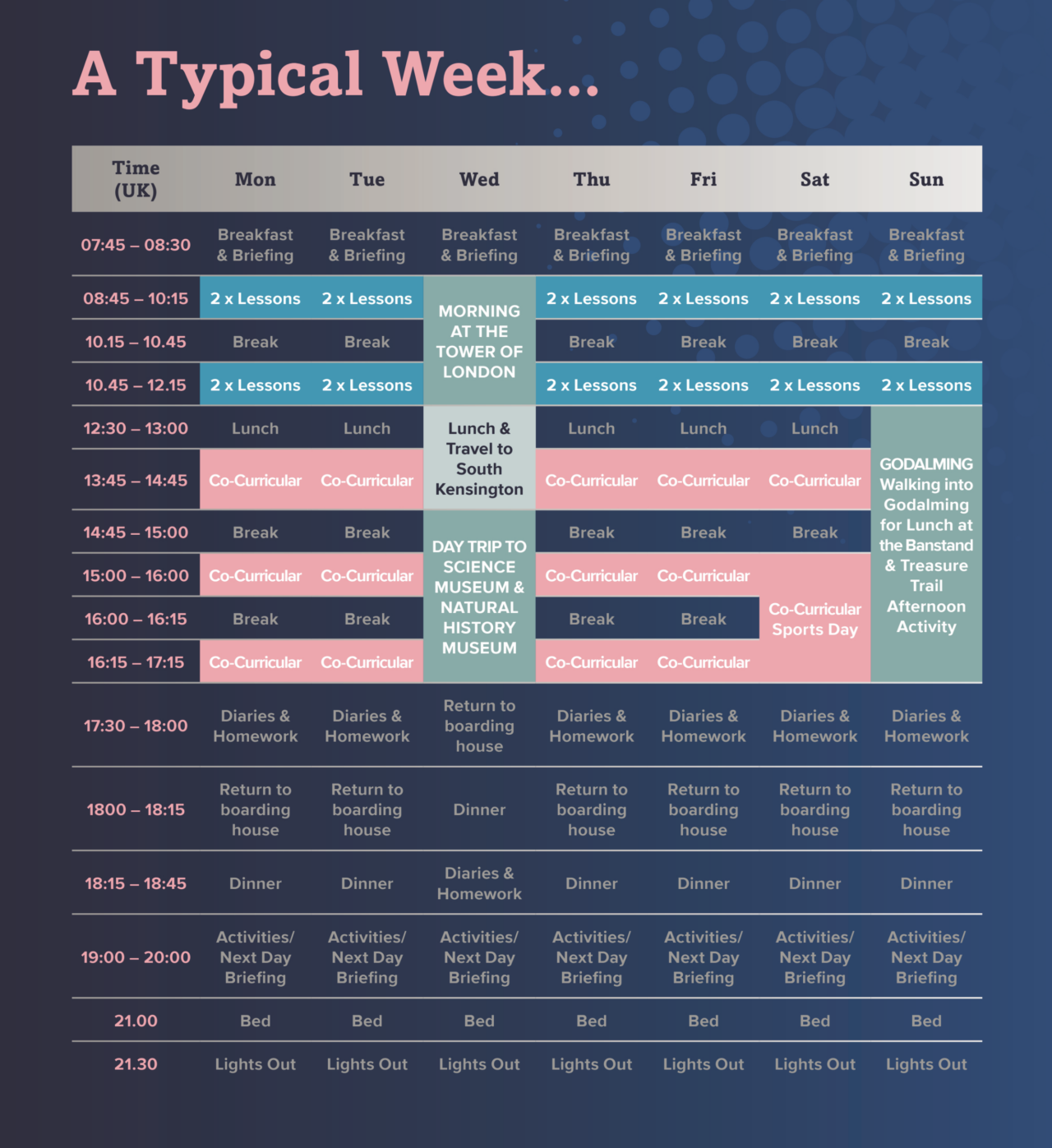 Example Timetable | Charterhouse Young Leaners Summer Course